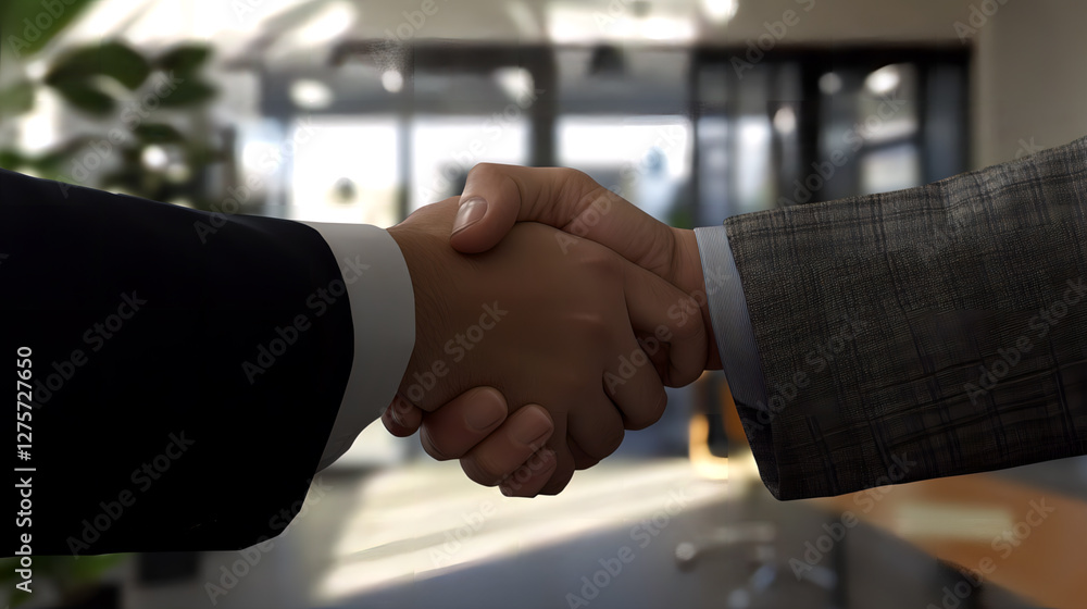 Professional handshake photo with blurred office background. AI ...