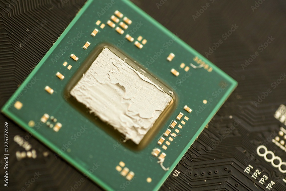 KYIV, UKRAINE - JANUARY 29, 2025 applying thermal paste on a processor ...