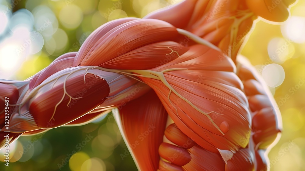 Muscular arm flexing with detailed veins and tendons visible ...