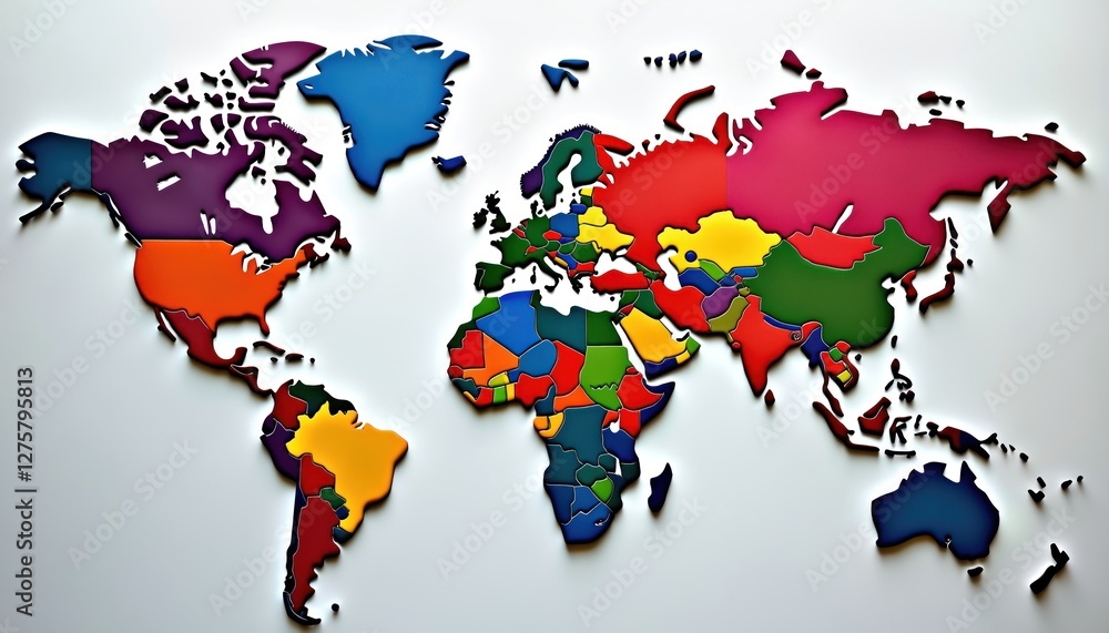 Unfinished colorful world map jigsaw puzzle on white background ...