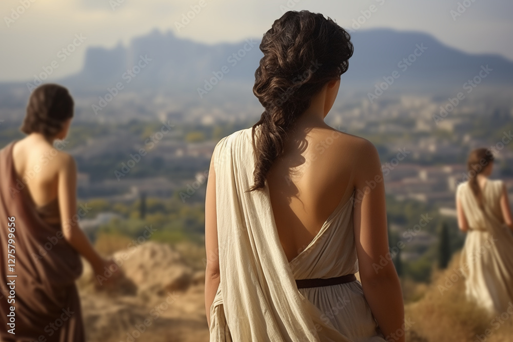 Foto de Stock Women in Ancient Greece : Dressed in Traditional Toga ...