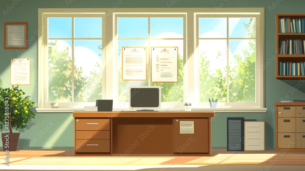 School principal office interior design. Contemporary vector ...