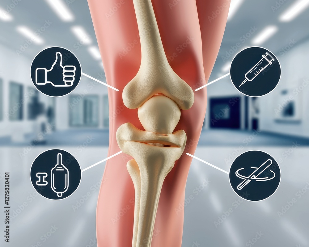 Knee pain surgery options concepts. Anatomical illustration of a knee ...