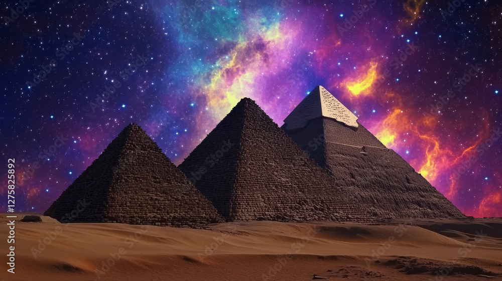 Ancient Egyptian pyramids at dusk. Cartoon vector illustration of ...