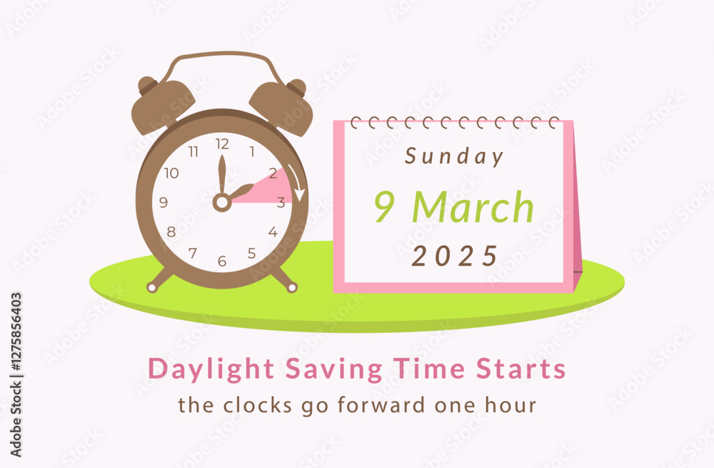Vector de Stock Daylight Saving Time 2025 starts. Minimalist banner ...