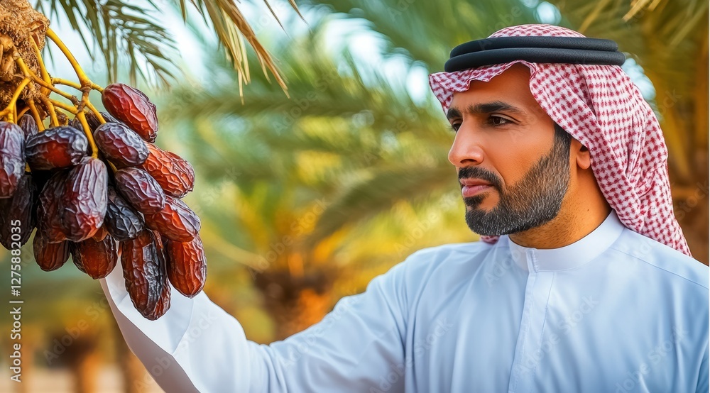 Harvesting fresh dates palm oasis food photography desert landscape ...