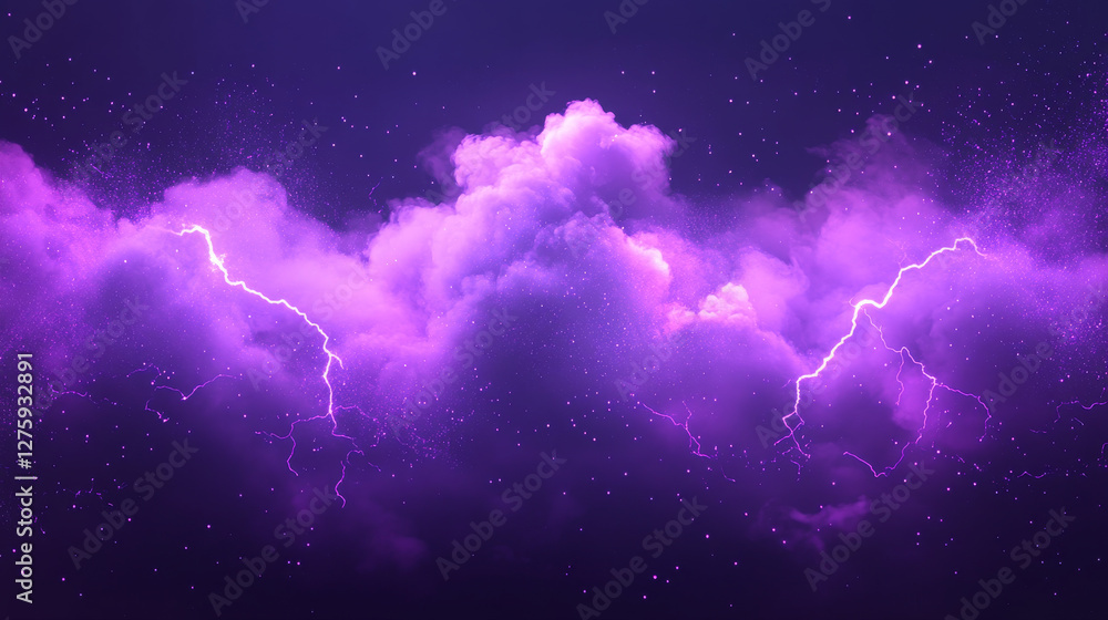 Purple lightning and smoke effect frame background. 3d abstract thunder ...