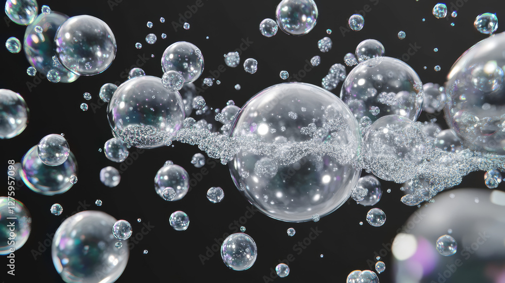 Soda bubbles, water or oxygen air fizz set. Dynamic aqua effervescent ...