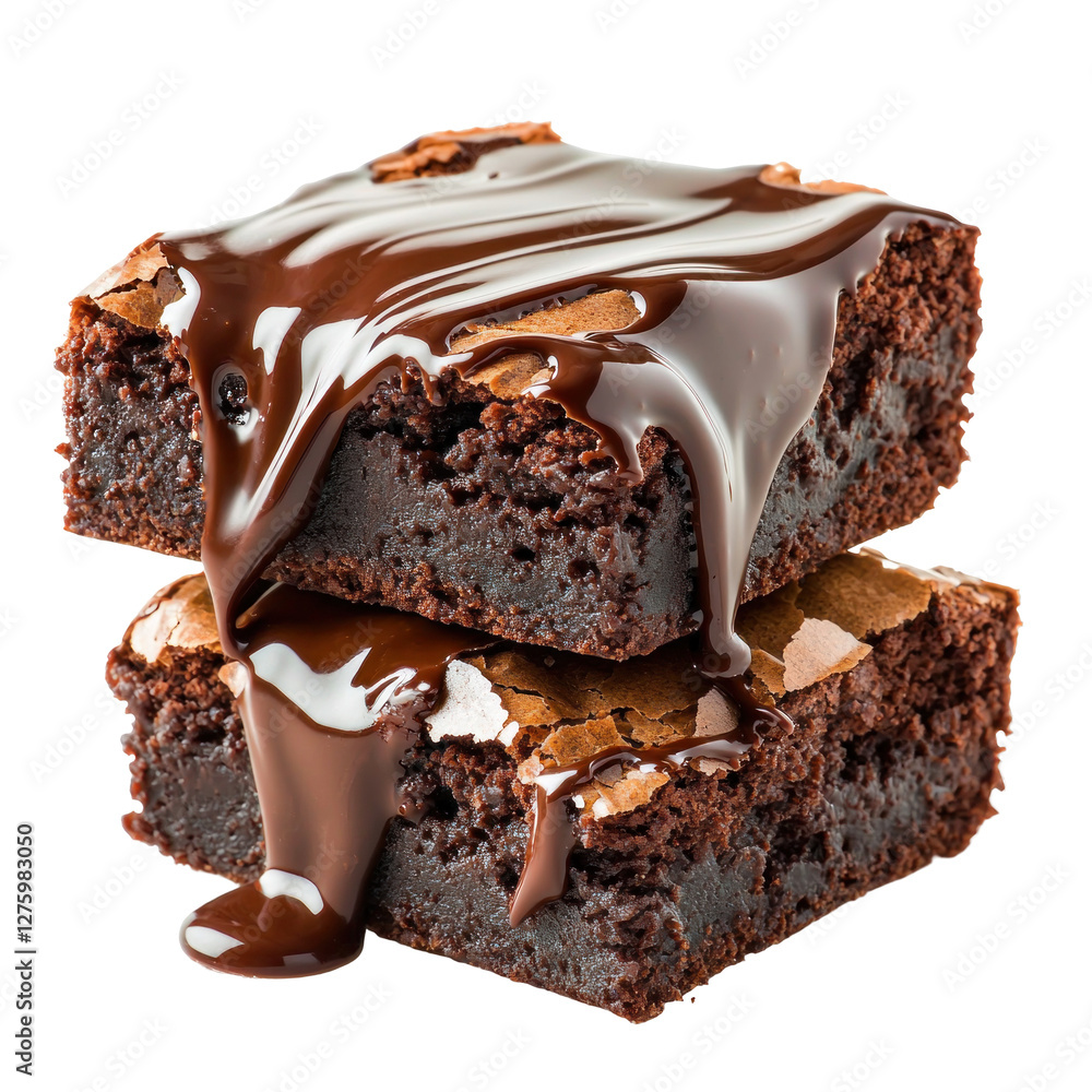 Delicious chocolate brownies dripping with fudge sauce isolated on png ...