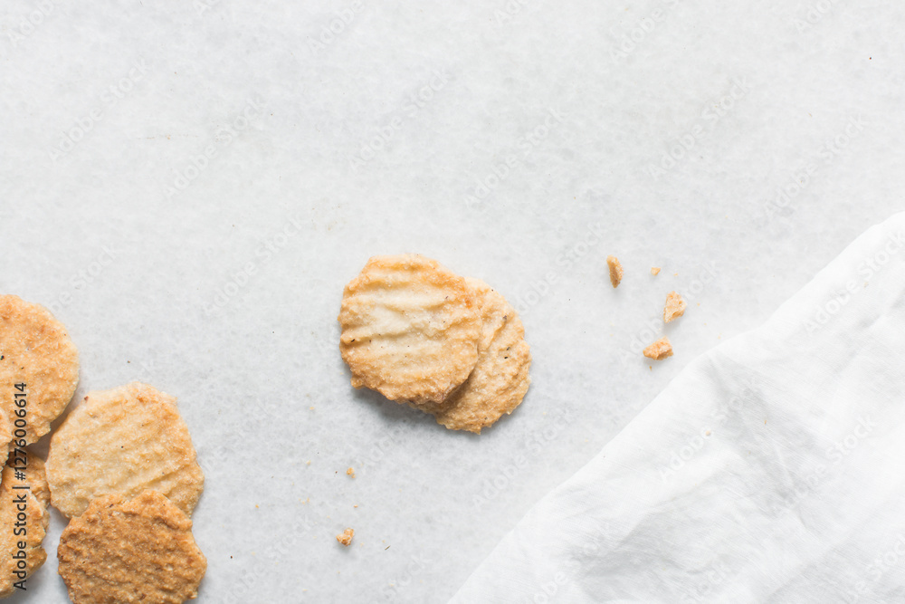 Overhead view of gurundi chips, top view of nigerian coconut biscuits ...