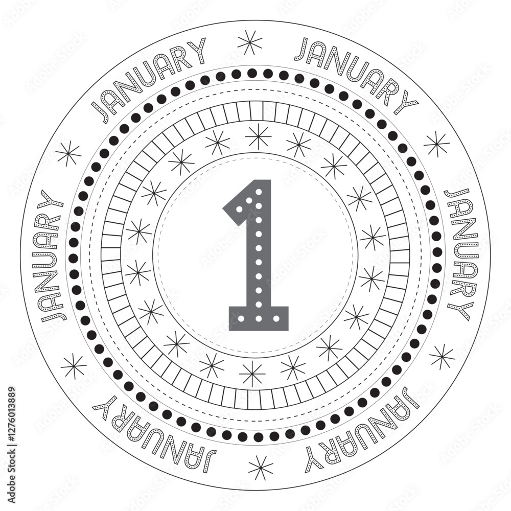 Round pattern with the number one in the middle and snowflake in a ...