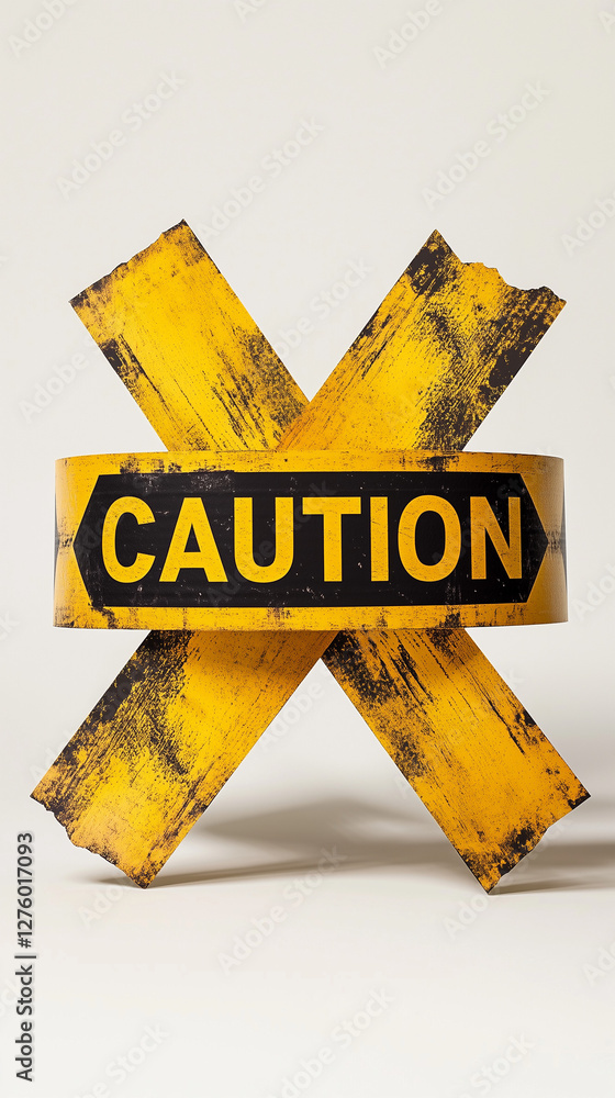 Bright yellow caution tape with bold black "CAUTION" text crossing in ...