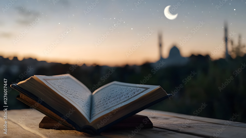 Стоковое фото «Ramadan Kareem greeting. Islamic crescent moon and ...
