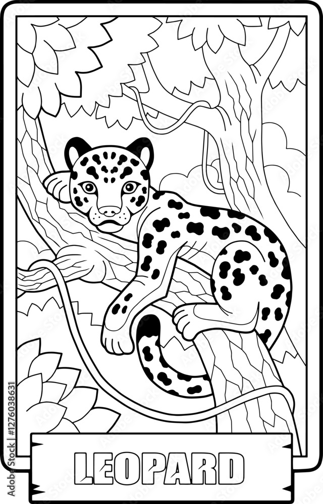 Wild African leopard, outline illustration, coloring page for kids ...