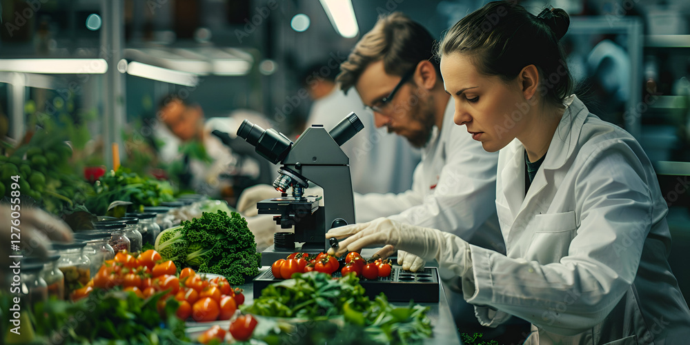 Scientists studying plants in laboratory with microscope, Researchers ...