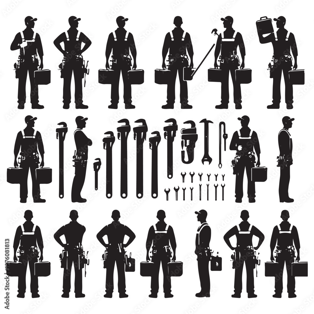 Stock-Vektorgrafik „Handyman, repair worker, and plumber in uniform ...