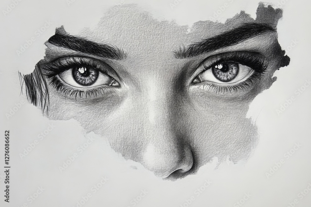 Detailed close-up of expressive eyes with intricate shading and ...