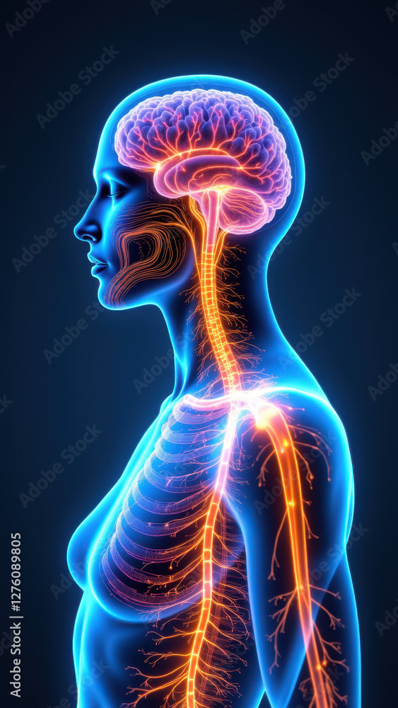VNS - Vagus Nerve Stimulation illustrated with a detailed anatomical ...