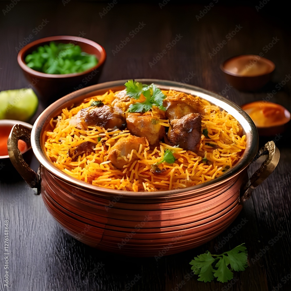 Spicy Chicken Biryani, Traditional Indian Hyderabadi Biryani, Aromatic ...