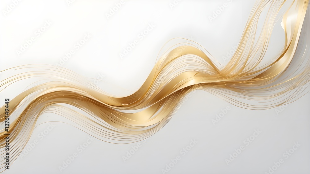 Abstract gold ribbon over white background in 4K. Luxury background for ...