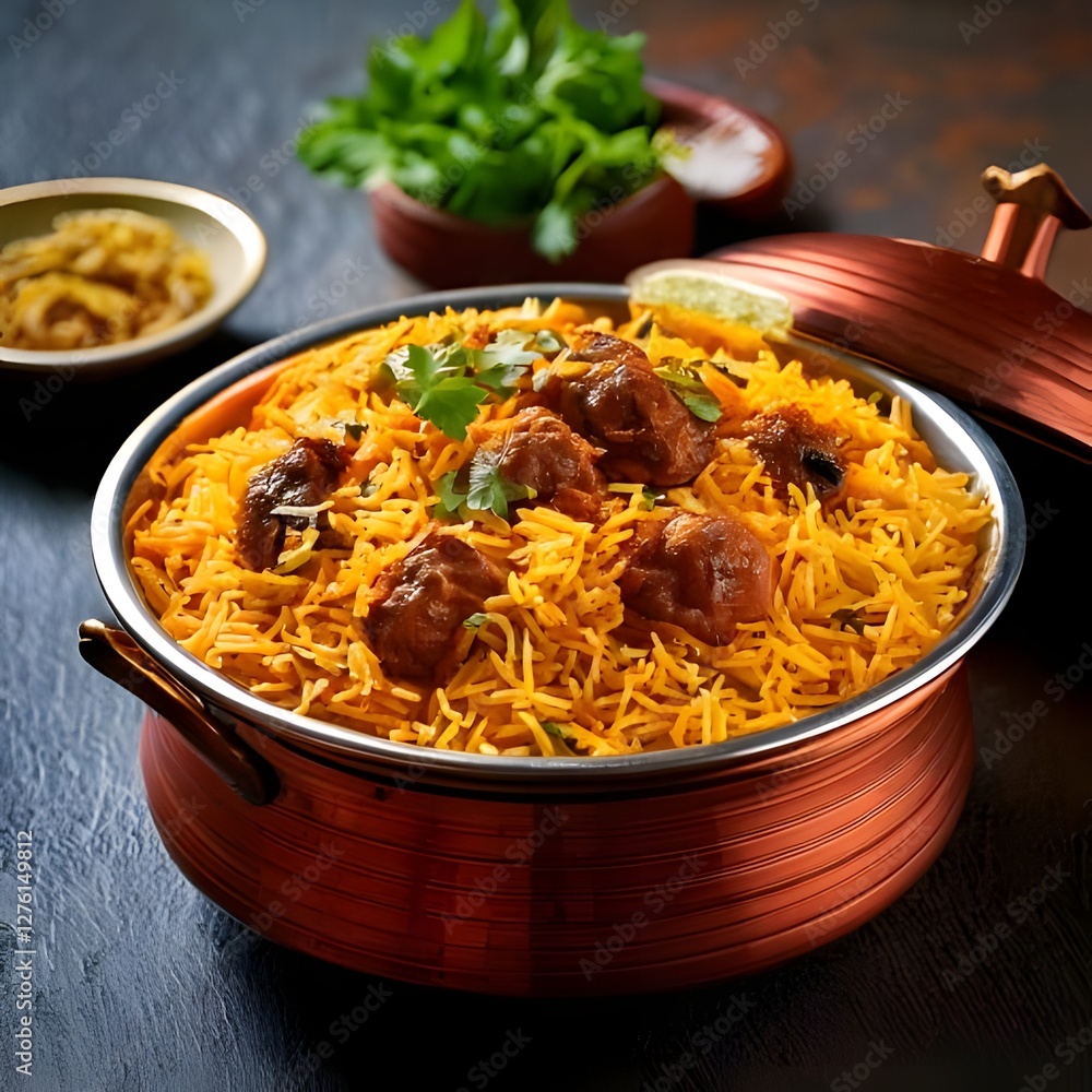 Spicy Chicken Biryani, Traditional Indian Hyderabadi Biryani, Aromatic ...