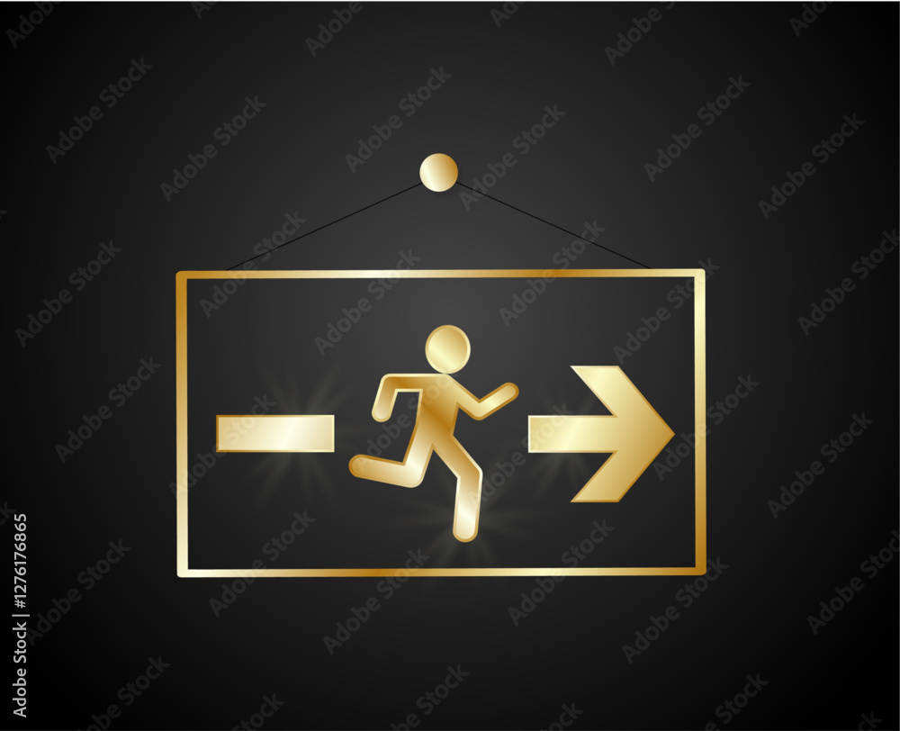 sign with golden figures exit of a running man on the arrow Stock ...
