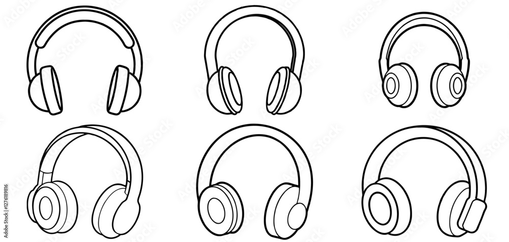 Headphone Outline Coloring Page Printable Line Art Drawing Stock Vector ...