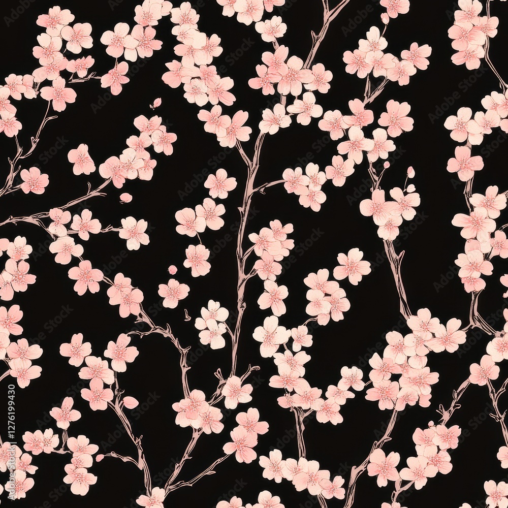 Beautiful repetitive pattern of cherry blossom flower for fabric design ...
