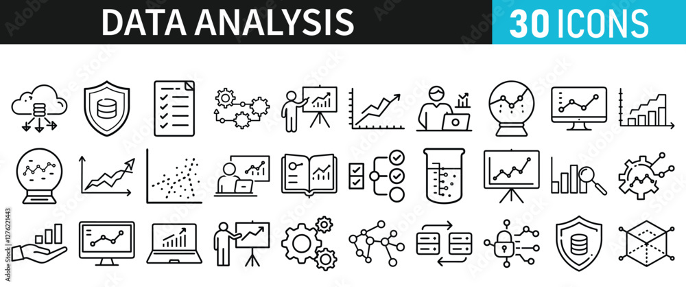 Data analysis set of icons for web. Data analytics icons in liner style ...