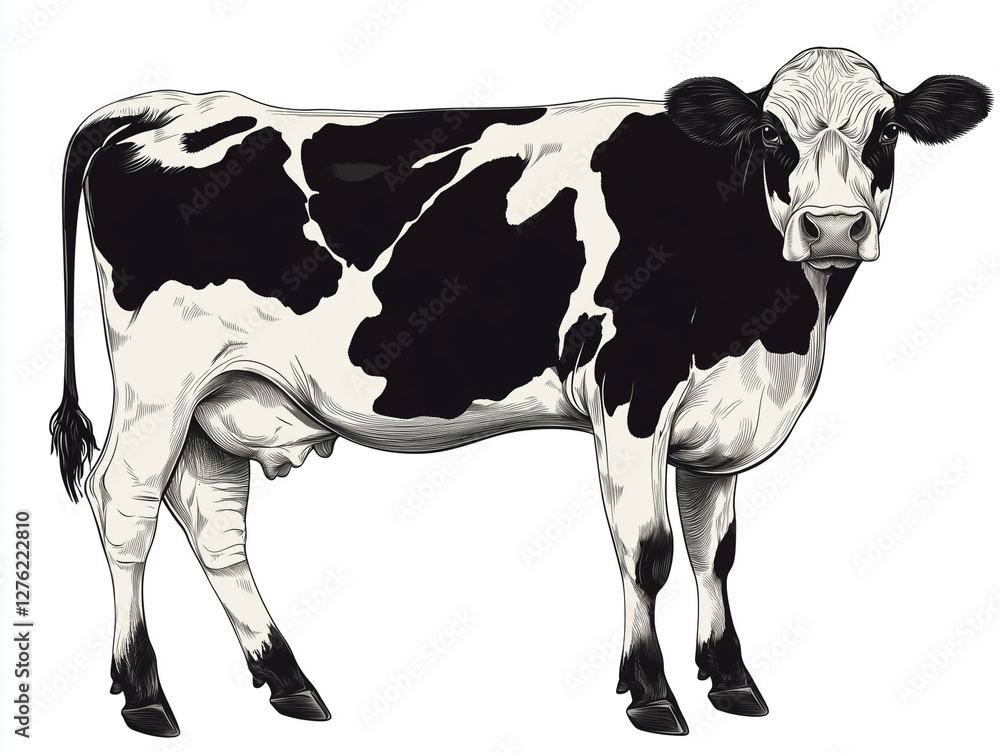 Lateral view of Cow, animal illustration, white background, cartoon ...