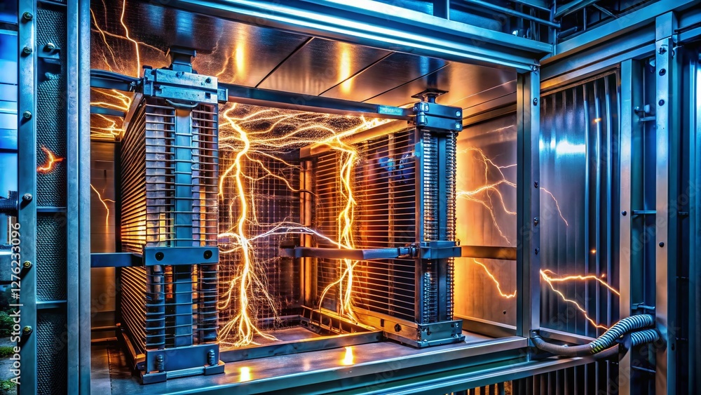 Long Exposure Photo of Electric Busbar Lattice Inside Enclosure ...