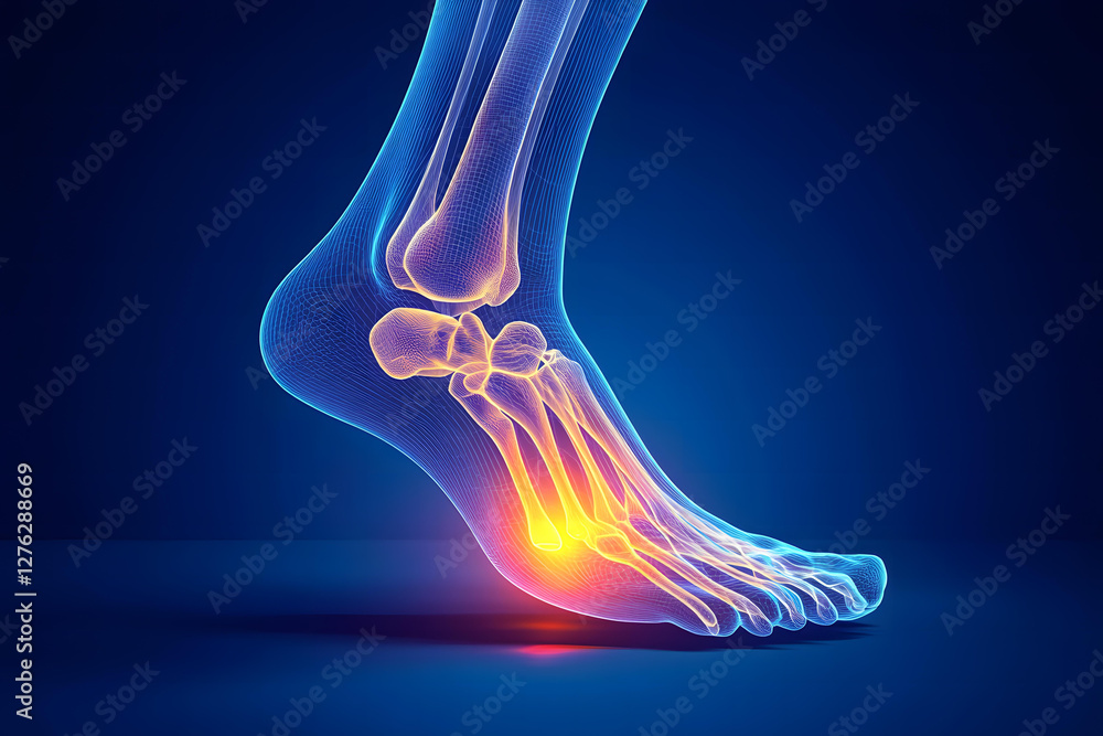Human Foot Anatomy Showing Heel Pain and Bone Structure in Detailed 3D ...