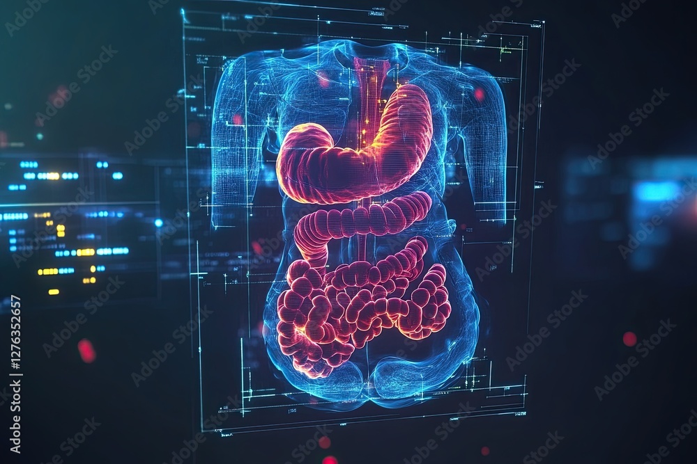 transparent model of human digestive system 3d hologram. Stock ...