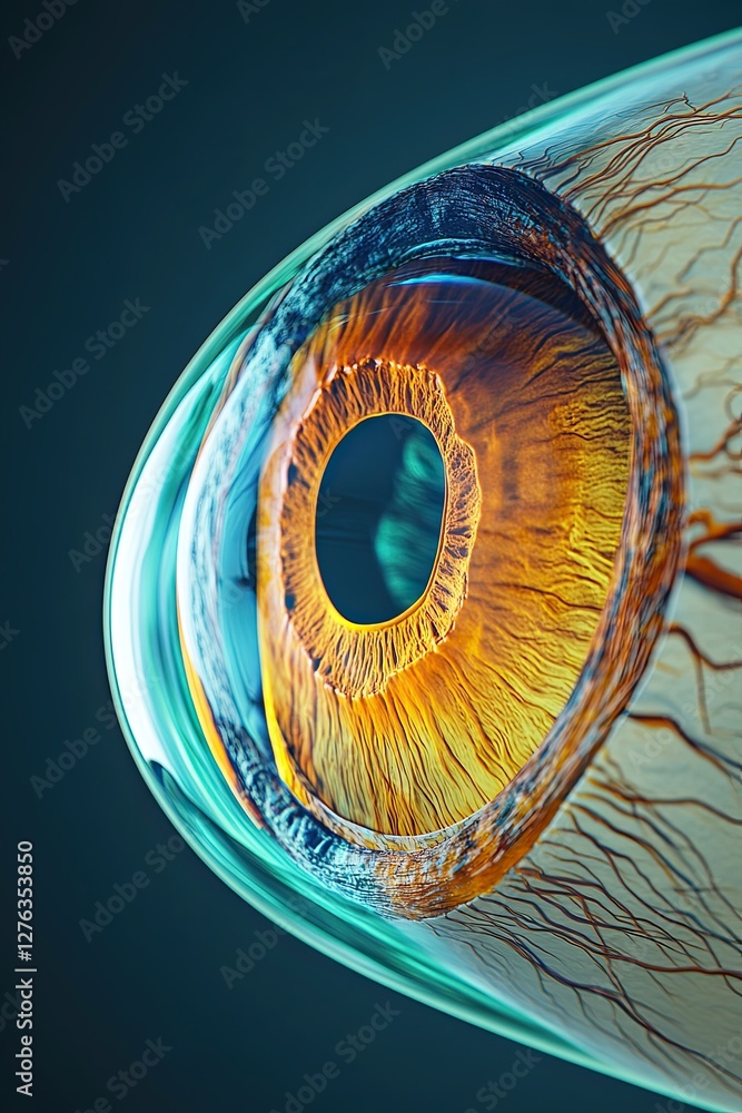 Realistic hologram of human eye, cross section, side view. Healthcare ...
