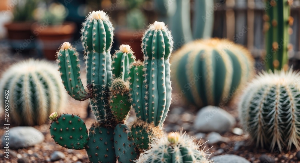 Cactus garden featuring various species of cacti with distinctive ...