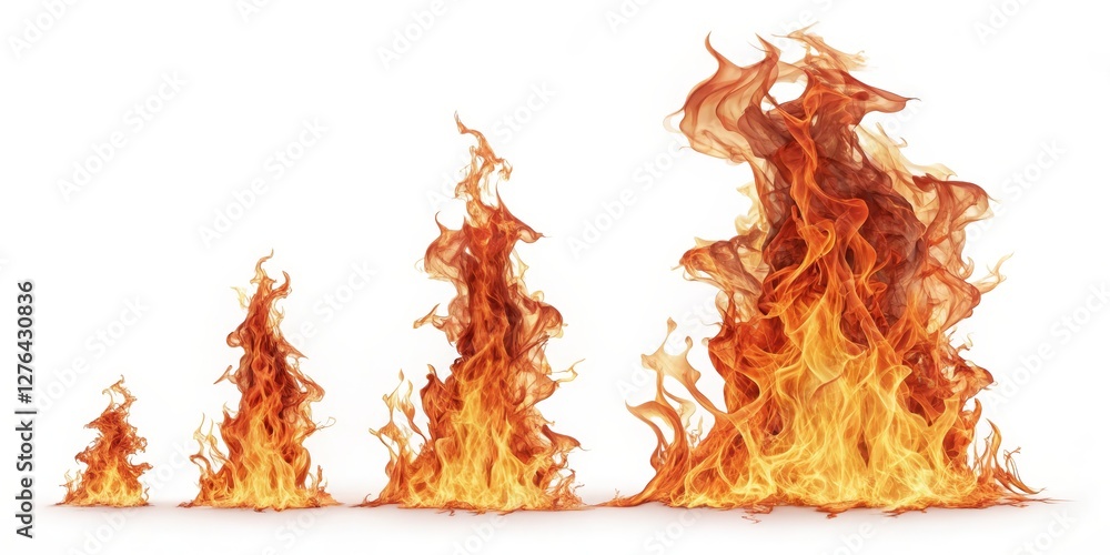 Progressive Fire Flames Growth Stages, Isolated on White Background ...