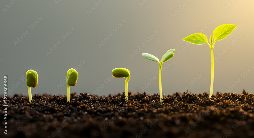 Seedling growth stages demonstrating plant development from seed to ...