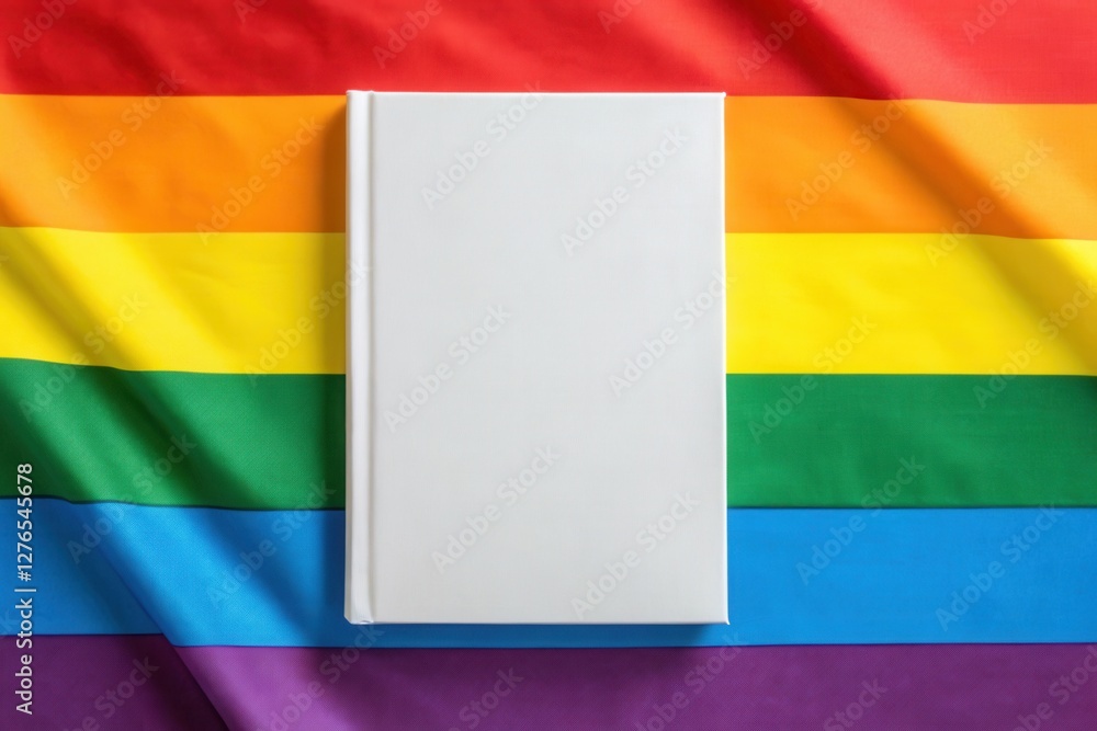 White book on a pride flag, Book mockup on a rainbow striped background ...