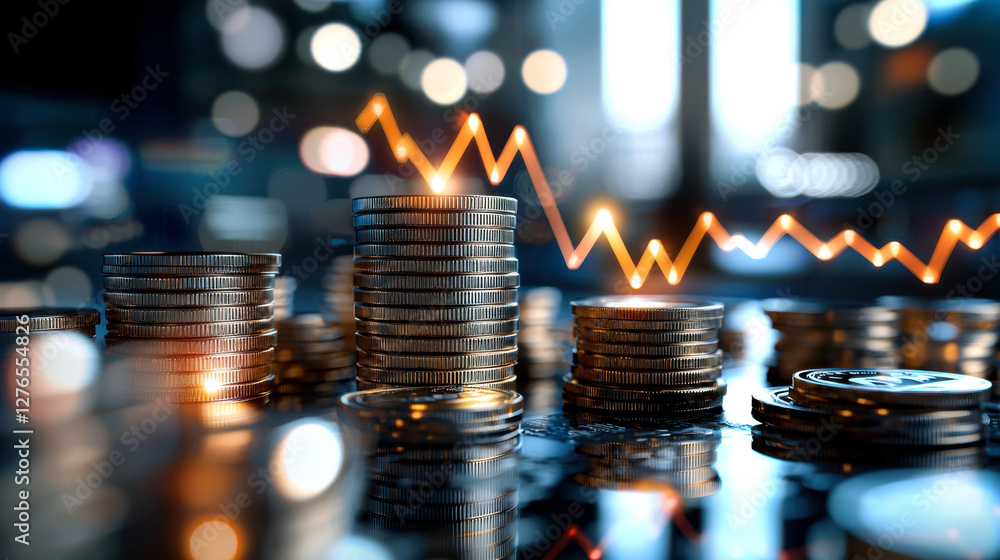 Investing concept with stacked coins and rising graph line, symbolizing ...