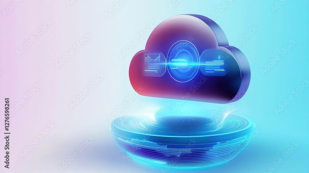 Best cloud platform provider. Digital Cloud Technology Concept with Data Visualization Elements ...