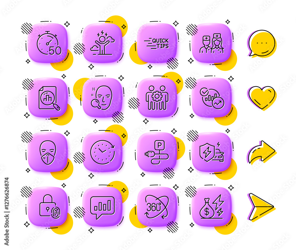 Statistics, Face search and Education line icons. App 3d buttons ...