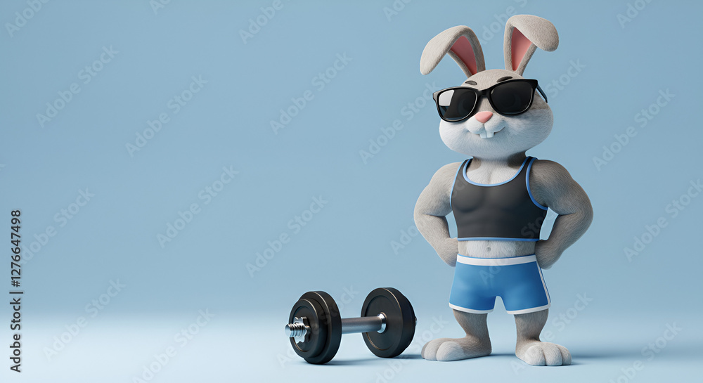 Easter bunny rabbit with abs and muscular physique poses with a ...