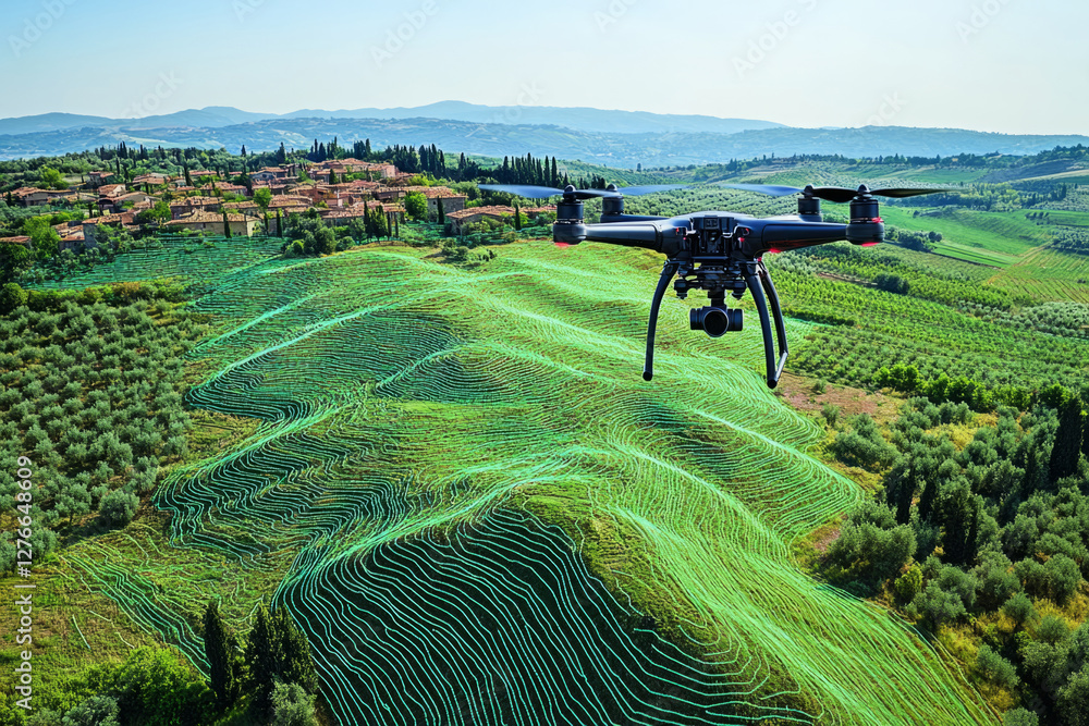 Drone mapping agricultural land, creating a digital terrain model with ...
