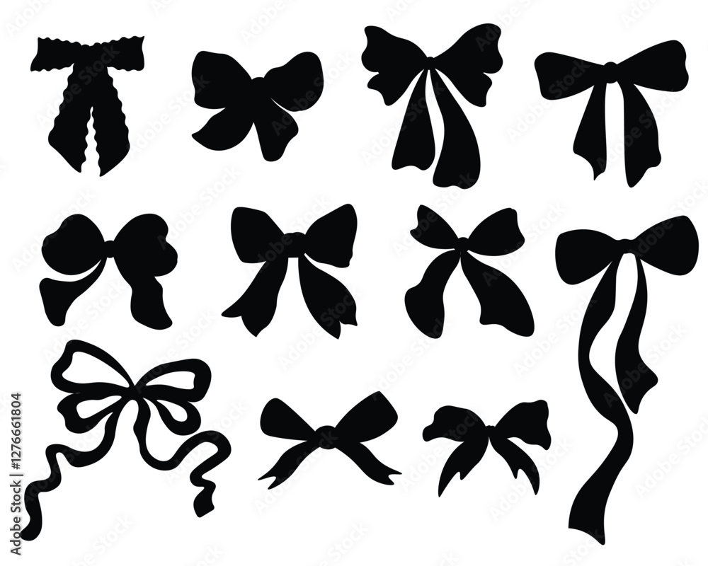 Black silhouette bow set. Collection bow designs in various styles and ...