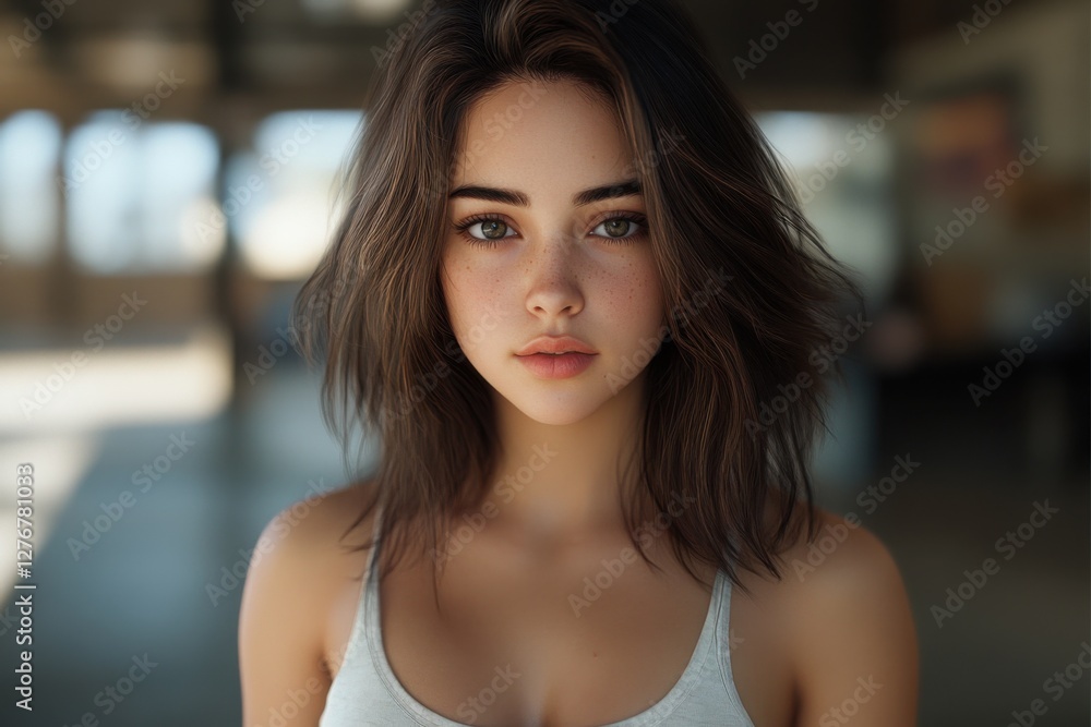 Foto de Stock Explore the uncanny valley with this hyper-realistic AI-generated portrait with ...