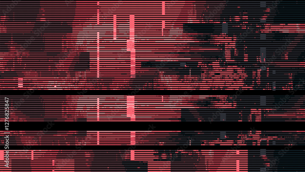 Digital glitch background with distorted lines and pixelated textures in red. VHS glitch pattern ...
