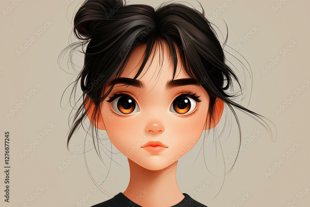 Young girl anime style. Cartoon beautiful female character, cute ...