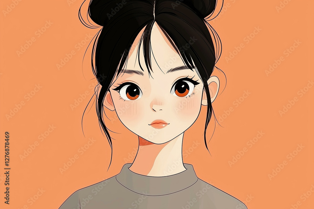 Stock-Illustration „Young girl anime style. Cartoon beautiful female ...
