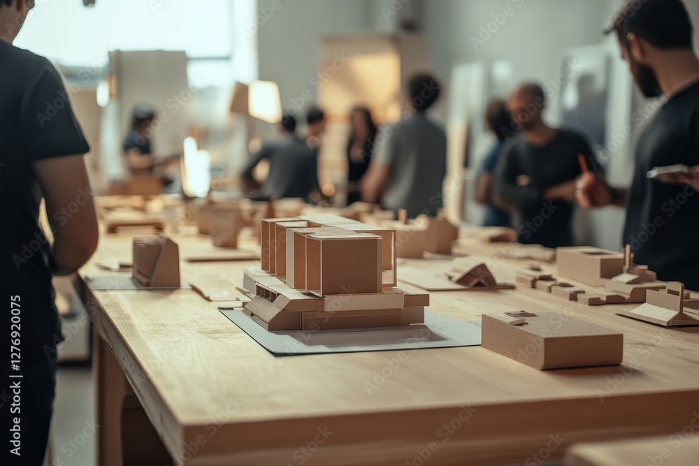 Artistic models display at architecture exhibition showcasing ...
