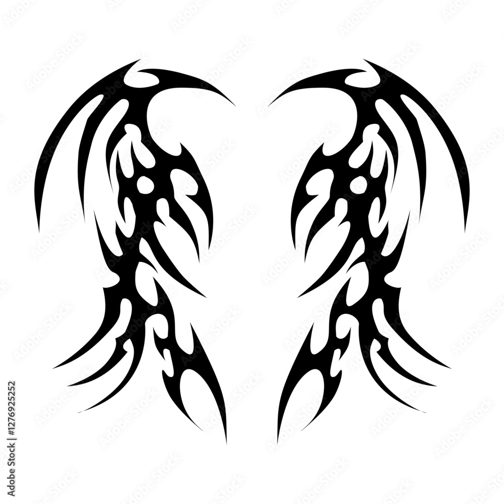 Devil wings neo tribal Y2k tattoo design , cybersigilsm tattoo design ...